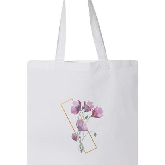 Bags | Paint Flower With Gold Border Design Tote Bag | Poshmark